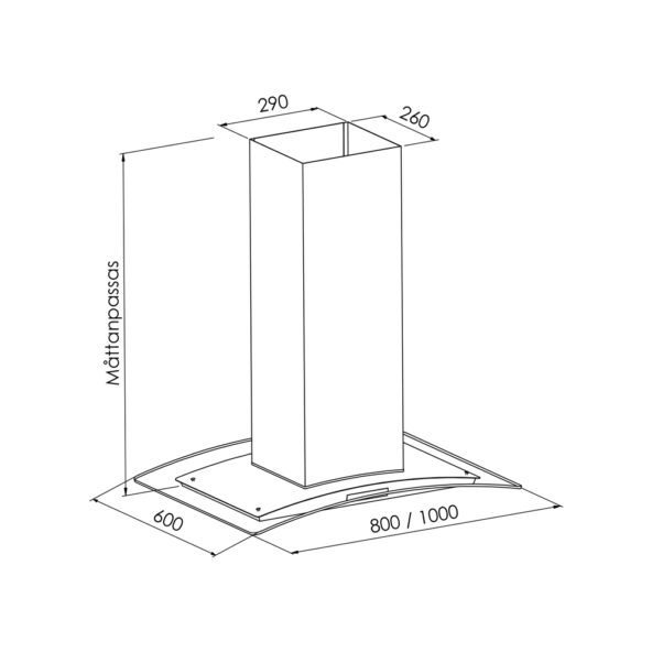 Wave - Free-hanging cooker hood, width 80-120 cm Tovenco